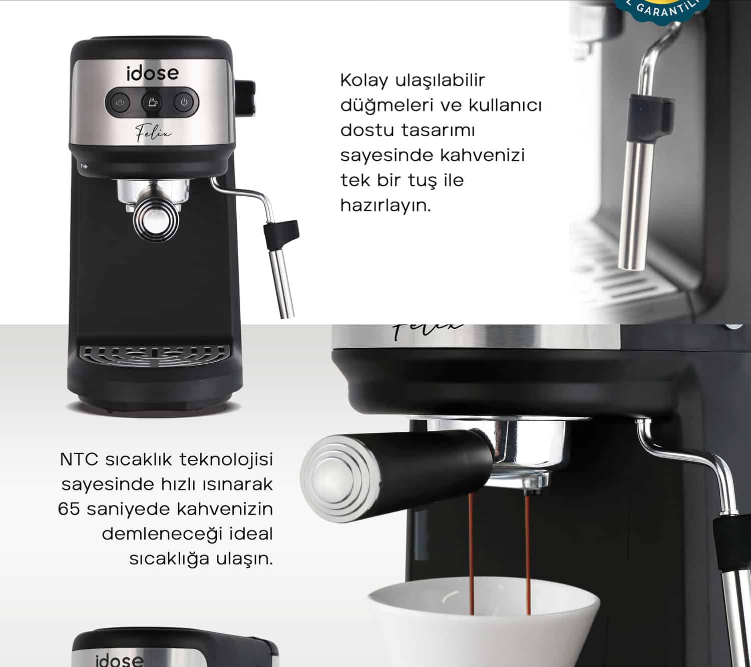 idose Felix Ev Tipi Espresso Makinesi - kahvemod.com